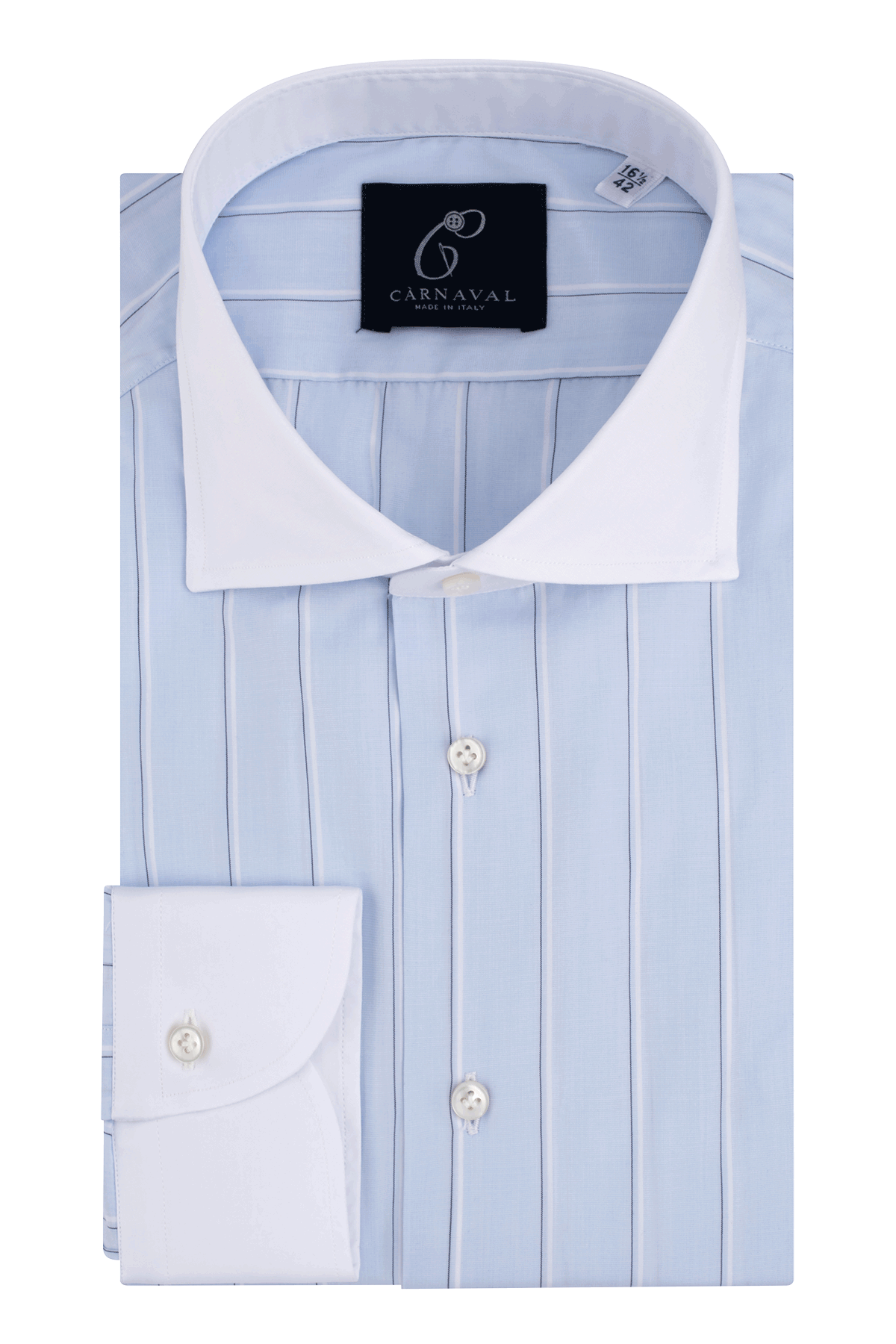 Savoia sky blue stripe banker collar men’s shirt- Càrnaval Sartoria