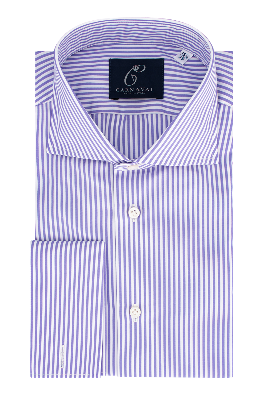 Lilac stripe French cuff men's shirt made in Italy- Càrnaval Sartoria